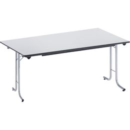 Klapptisch, mit abgerundeten Kanten, Rundrohr-Gestell, Plattenform rechteckig, 1400 x 700 mm, Gestell alufarben, Platte lichtgrau kaiserkraft