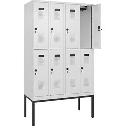 C+P Doppelstock-Spind Evolo PLUS, 4 Abteile, verkehrsweiß, B 1200 mm, mit schmalen Füßen, Drehriegel