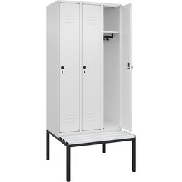 C+P Spind Classic PLUS Sitzbank, 3 Abteile, verkehrsweiß, B 900 mm, Sicherheits-Drehriegel, untergebaut, Kunststoff
