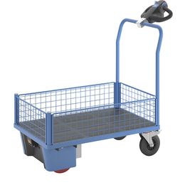eurokraft pro Plattformwagen mit Elektroantrieb, 4 halbhohe Gitter-Wände, LxBxH 1370 x 700 x 1300 mm
