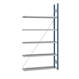 eurokraft pro Fachboden-Steckregal, blau / verzinkt, Regalhöhe 2350 mm, Fachbodenbreite 1215 mm, Anbauregal, Fachbodentiefe 350 mm