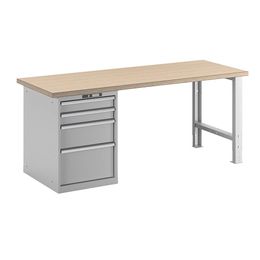 LISTA Werkbank im Baukastensystem, Höhe 840 mm, Unterstellschrank, 4 Schubladen, lichtgrau, Tischbreite 2000 mm
