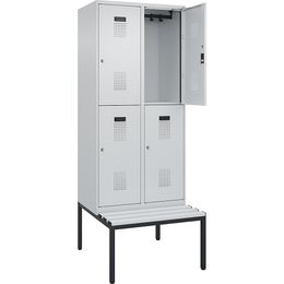 Doppelstock-Spind Evolo PLUS Sitzbank, 2 Abteile, lichtgrau / lichtgrau, B 800 mm, Zylinderschloss, mit untergebauter Sitzbank, Kunststoff kaiserkraft