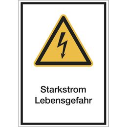 Kombischilder mit Text f&uuml;r Warnkennzeichen, Starkstrom Lebensgefahr, VE 10 Stk, Kunststoff, LxH 210 x 297 mm kaiserkraft