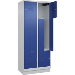 C+P Z-Spind Classic PLUS, 2 Abteile, lichtgrau / enzianblau, B 800 mm, mit Bodensockel, Zylinderschloss