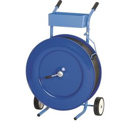 ratioform Bandabroller für PP-Band, für Bandbreite 13 mm, fahrbar, mit Ablagefach und Bügelbremse