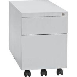 eurokraft basic Rollcontainer, Stahl, 1 Stiftschale, 1 Materialschub, 1 Hängeregistratur, Tiefe 790 mm, lichtgrau