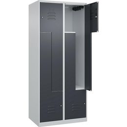 C+P Z-Spind Classic PLUS, 2 Abteile, lichtgrau / grau, B 800 mm, mit Bodengleitern, Zylinderschloss