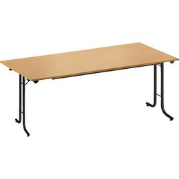 Klapptisch, mit abgerundeten Kanten, Rundrohr-Gestell, Plattenform rechteckig, 1600 x 700 mm, Gestell schwarz, Platte Buche-Dekor kaiserkraft