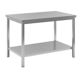 eurokraft basic Edelstahl-Arbeitstisch, 1 Fachboden voll, Breite 1200 mm