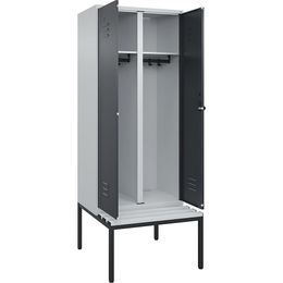 C+P Schwarz-Weiß-Spind Classic PLUS Sitzbank, 1 Abteil, lichtgrau / grau, B 800 mm, Sicherheits-Drehriegel, untergebaut, Kunststoff