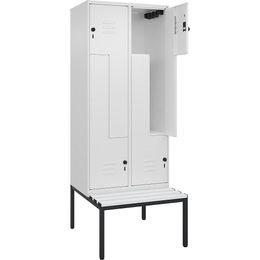 C+P Z-Spind Classic PLUS Sitzbank, 2 Abteile, verkehrsweiß, B 800 mm, Sicherheits-Drehriegel, untergebaut, Kunststoff
