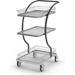 Kongamek C-LINE Einkaufs- und Tischwagen, mit 1 Etage, 2 verchromten Gitterkörben, Etagenhöhen 160, 580, 800 mm
