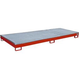 eurokraft pro Regal-Bodenwanne mit PE-Einsatz, mit Rost, 240 l, LxBxH 3265 x 1315 x 195 mm, rot