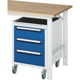 Rau Roll-Container, HxBxT 690 x 490 x 600 mm, 3 Schubladen, lichtgRau / enzianblau