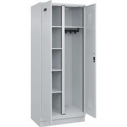 Putzmittelspind Evolo PLUS, 1 Abteil, Trennwand mittig, lichtgrau, B 800 mm, mit Bodensockel, Zylinderschloss kaiserkraft