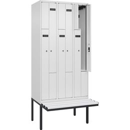 Z-Spind Evolo PLUS Sitzbank, 3 Abteile, weiß, B 900 mm, Zylinderschloss, mit auskragender Sitzbank, Kunststoff kaiserkraft