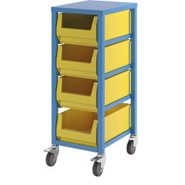 eurokraft pro Kommissionierwagen, lichtblau RAL 5012, Höhe 1050 mm, mit 4 Stk 23-Liter-Kunststoffkästen