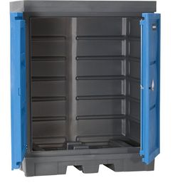 eurokraft pro PE-Gefahrstoffdepot mit Türen, für 2 x 200-l-Fässer, Auffangvolumen 250 l