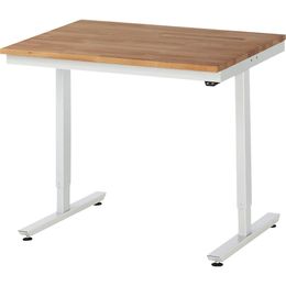 Rau Arbeitstisch, elektrisch höhenverstellbar Serie Adlatus 150, Buchenplatte massiv, Höhe 720 - 1120 mm, BxT 1000 x 800 mm