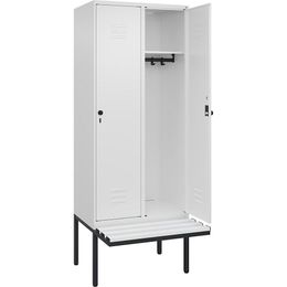 C+P Spind Classic PLUS Sitzbank, 2 Abteile, verkehrsweiß, B 800 mm, Sicherheits-Drehriegel, auskragend, Kunststoff