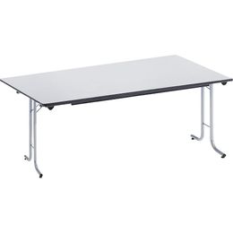 Klapptisch, mit abgerundeten Kanten, Rundrohr-Gestell, Plattenform rechteckig, 1600 x 800 mm, Gestell alufarben, Platte lichtgrau kaiserkraft