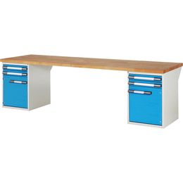 eurokraft pro Werkbank, Baukastensystem Serie 7000, 4 Schubladen, 2 Türen, BxT 3000 x 900 mm