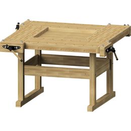 ANKE Hobelbank mit 4 Arbeitsplätzen, mit 8 Paar Alu-Rundbankhaken, HxBxT 880 x 1620 x 1620 mm