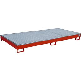 eurokraft pro Regal-Bodenwanne mit PE-Einsatz, mit Rost, 240 l, LxBxH 2665 x 1315 x 210 mm, rot