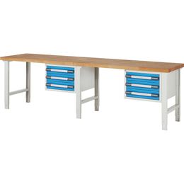 eurokraft pro Werkbank, Baukastensystem Serie 7000, 6 Schubladen, BxT 3000 x 700 mm