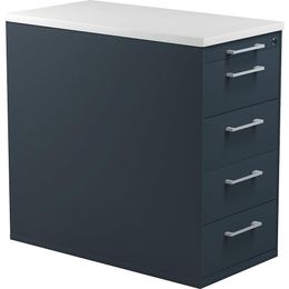 Mauser Schubladencontainer mit Sockel, Höhe 720 mm, Kunststoffplatte, 4 Schubladen, anthrazitgrau / anthrazitgrau / lichtgrau