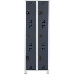 eurokraft pro 3er-Schließfachschrank Bremen, 2 Abteile, lichtgrau / anthrazitgrau, Breite 800 mm, 6 Fächer