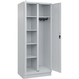 C+P Putzmittelspind Classic PLUS, 1 Abteil, Trennwand mittig, lichtgrau, B 800 mm, mit Bodensockel, Drehriegel