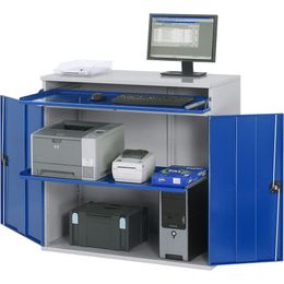 Rau Computer-Arbeitsstation, Schrankgehäuse mit 1 Ausziehboden, Breite 1100 mm, lichtgRau / enzianblau