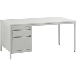 eurokraft basic Meisterschreibtisch, lichtgrau, Schubladen 1 x 140 mm, 1 x 280 mm, BxT 1600 x 800 mm