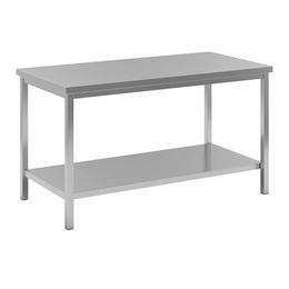 eurokraft basic Edelstahl-Arbeitstisch, 1 Fachboden voll, Breite 1500 mm