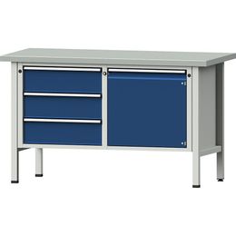 ANKE Werkbank, Gestellbauweise Serie V, 3 Schubladen, Tür 540 mm, Höhe 890 mm, Stahlblechbelag