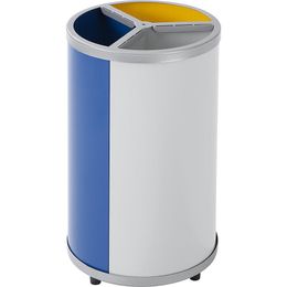 Var Wertstoffsammler, rund, Volumen 3 x 30 l, HxØ 720 x 420 mm, gelb, blau, grau