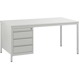 eurokraft basic Meisterschreibtisch, lichtgrau, Schubladen 3 x 140 mm, BxT 1600 x 800 mm