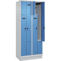 Z-Spind Evolo PLUS, 2 Abteile, lichtgrau / lichtblau, B 800 mm, 4 Fächer, mit Bodensockel, Sicherheits-Drehriegel kaiserkraft