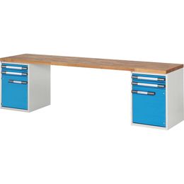eurokraft pro Werkbank, Baukastensystem Serie 7000, 4 Schubladen, 2 Türen, BxT 3000 x 700 mm