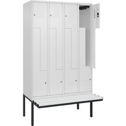 C+P Z-Spind Classic PLUS Sitzbank, 4 Abteile, verkehrsweiß, B 1200 mm, Zylinderschloss, auskragend, Kunststoff