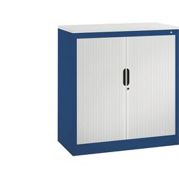 C+P Rollladenschrank mit Horizontal-Jalousie, HxBxT 1030 x 1000 x 420 mm, 2 Fachböden, 2,5 Ordnerhöhen, enzianblau / lichtgrau