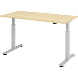 Schreibtisch, elektrisch höhenverstellbar, gerade, BxT 1600 x 800 mm, Ahorn/alusilber kaiserkraft