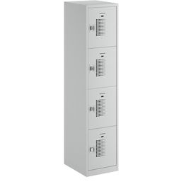 eurokraft basic 4er-Schließfachschrank Amsterdam, 1 Abteil, lichtgrau, B 400 mm, 4 Fächer, Drehriegel