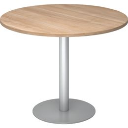 Besprechungstisch, Ø 1000 mm, 755 mm hoch, Gestell silber, Platte Nussbaum-Dekor kaiserkraft