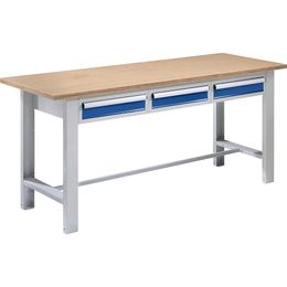 eurokraft basic Werkbank, Baukastensystem, Plattenbreite 1850 mm, 3 Schubladen, Multiplexplatte
