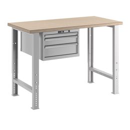 LISTA Werkbank im Baukastensystem, Höhe 740 - 1090 mm, Hängeschrank, 3 Schubladen, lichtgrau, Tischbreite 1500 mm