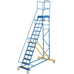 eurokraft pro Mobile Podestleiter, Riefengummi-Stufeneinlage, 14 Stufen