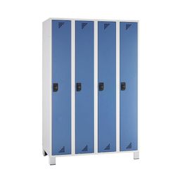 eurokraft pro Spind Bremen, 4 Abteile, lichtgrau / brillantblau, Breite 1200 mm